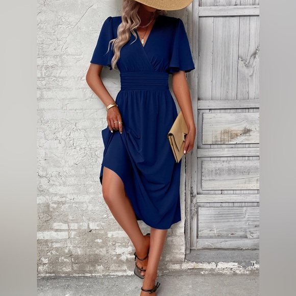 Dresses | Surplice Flutter Sleeve Midi Dress | Poshmark